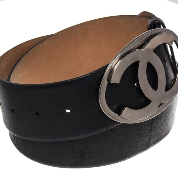 CHANEL | Accessories | Chanel Black Leather Cc Logo Jumbo Belt | Poshmark